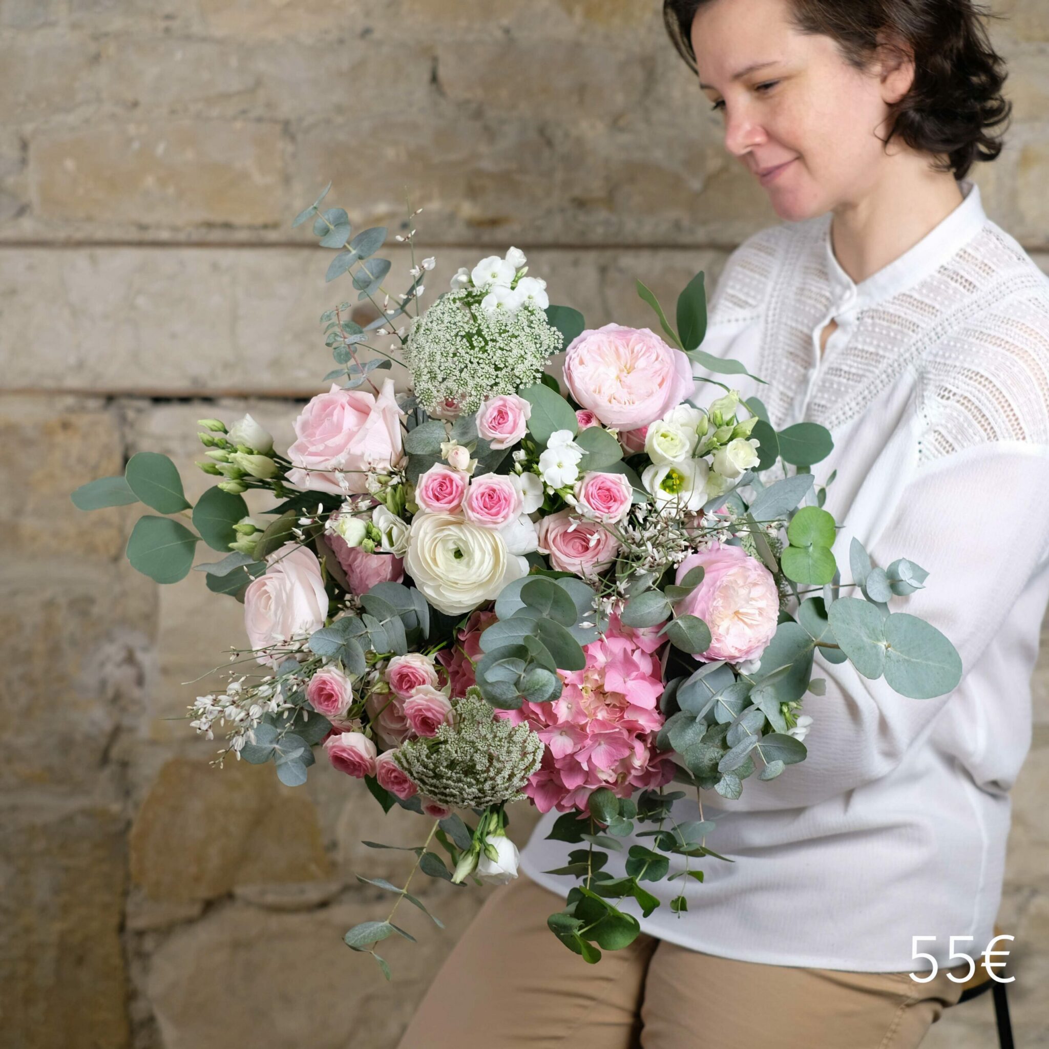 Bouquet de fleurs pastel rose et blanc "Tendresse" - Atelier Lavarenne
