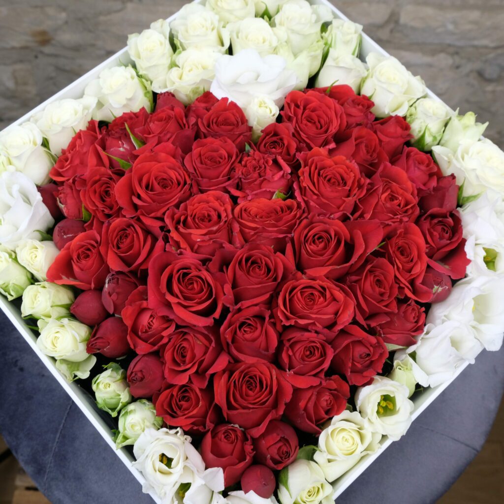 Coffret-Fleuri "Mon Coeur", roses rouges - Atelier Lavarenne