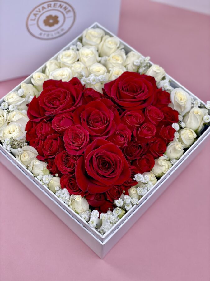 Coffret-Fleuri "Mon Coeur", roses rouges - Atelier Lavarenne